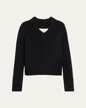 LISA YANG Aletta V-neck Cashmere Knit Sweater - Black