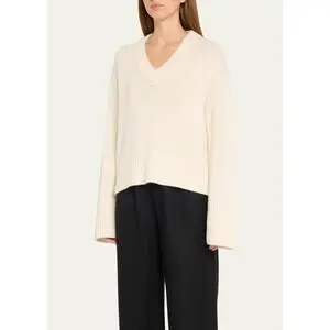 LISA YANG Aletta V-neck Cashmere Knit Sweater - Cream