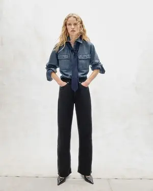 Rag & Bone Featherweight Logan High Rise Wide Leg Jeans - Black