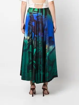FERRAGAMO Graphic-print Silk Midi Skirt