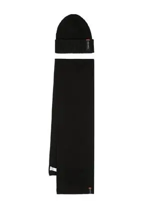 Calvin Klein Ribbed-knit Scarf And Beanie Set - Black