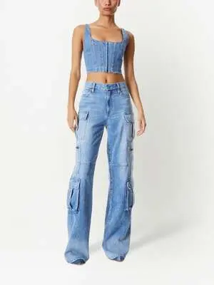 Alice + Olivia Cay Baggy Denim Cargo Trousers - Blue