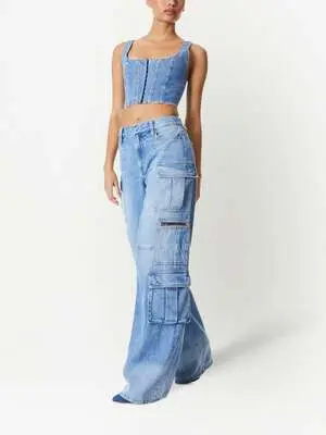 Alice + Olivia Cay Baggy Denim Cargo Trousers - Blue