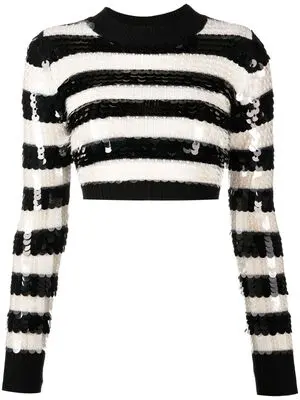 Monse Sequin Embellished Striped Cropped Jumper - Black