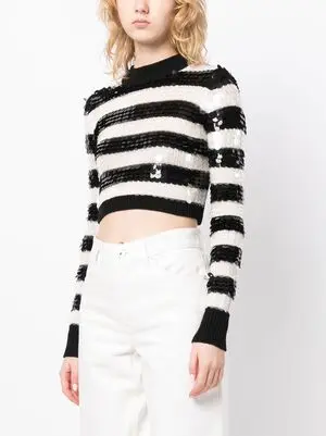 Monse Sequin Embellished Striped Cropped Jumper