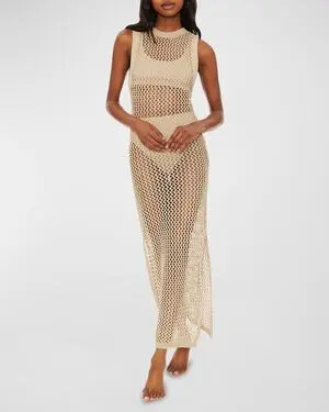 Beach Riot Holly Crochet Midi Coverup Dress Tan