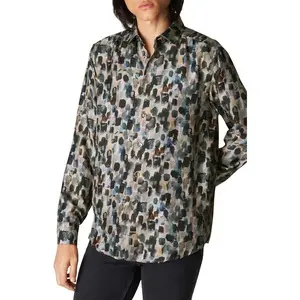 Eton Slim Fit Geometric Print Silk Dress Shirt