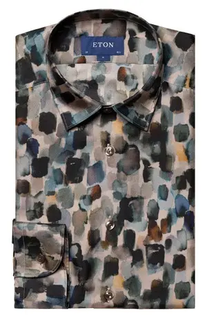 Eton Slim Fit Geometric Print Silk Dress Shirt