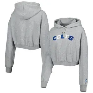 THE WILD COLLECTIVE Gray Indianapolis Colts Cropped Pullover Hoodie - Heather Gray