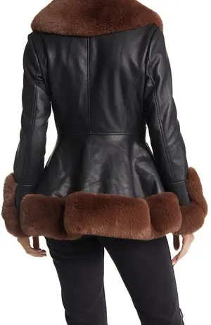 AZALEA WANG Faux Leather And Faux Fur Belted Jacket