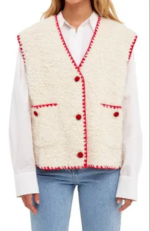 English Factory Premium Faux Shearling Vest - Ivory