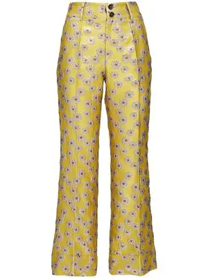 La DoubleJ Hendrix Floral-embroidered Trousers - Yellow