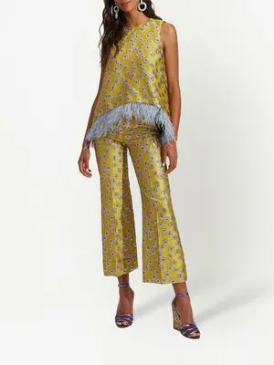 La DoubleJ Hendrix Floral-embroidered Trousers - Yellow