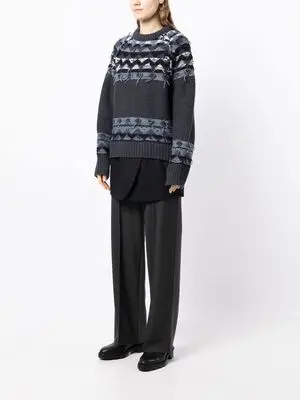 Goen.j Layered Distressed Fair Isle-knit Sweater