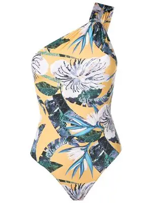 CLUBE BOSSA Asymmetric Floral-print Swimsuit - Yellow