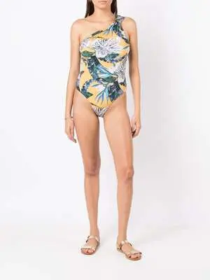 CLUBE BOSSA Asymmetric Floral-print Swimsuit - Yellow
