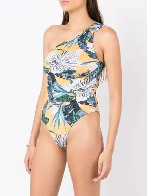 CLUBE BOSSA Asymmetric Floral-print Swimsuit - Yellow