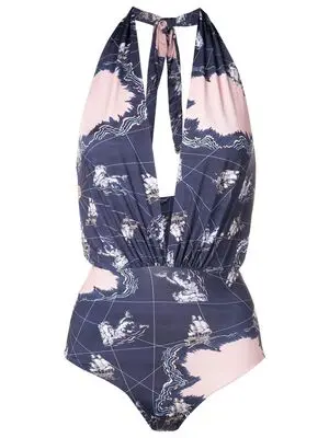 CLUBE BOSSA Deneuve Graphic-print Swimsuit - Blue