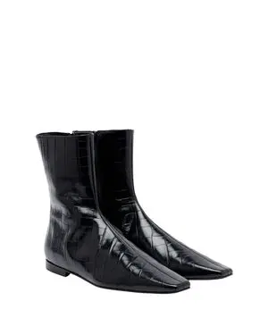 TOTEME Croc-effect Leather Ankle Boots - Black