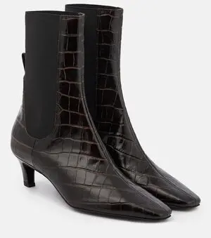 TOTEME Croc-effect Leather Ankle Boots - Brown