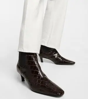 TOTEME Croc-effect Leather Ankle Boots - Brown