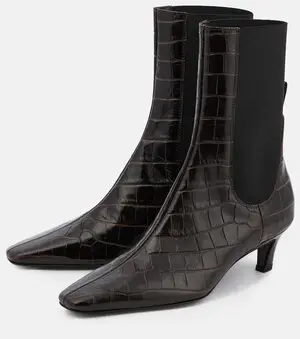 TOTEME Croc-effect Leather Ankle Boots - Brown