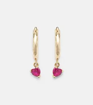 OCTAVIA ELIZABETH Charmed Micro Gabby 18kt Gold Hoop Earrings With Ruby - Multicoloured