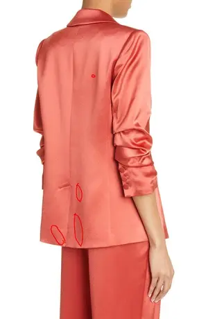 Cinq À Sept Kylie Ruched Sleeve Satin Blazer - Sumac