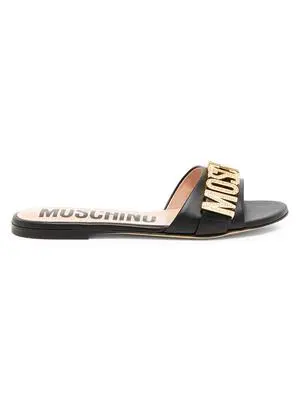 Moschino Women's Crystal Logo Leather Slide Sandals - Nero  - Nero