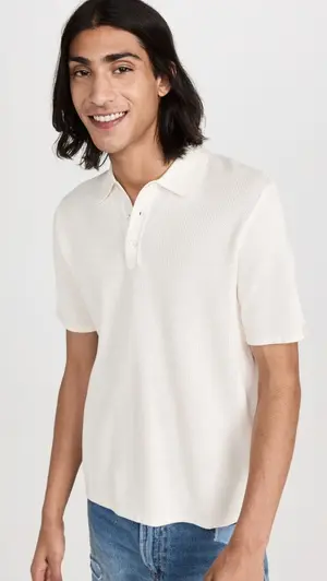 Rag & Bone Harvey Knit Polo - Ivory
