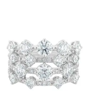 DE BEERS JEWELLERS White Gold And Diamond Arpeggia Three Row Ring