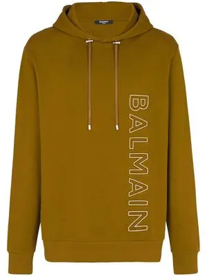 Balmain Logo-embossed Organic-cotton Hoodie - Green