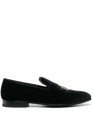 BILLIONAIRE Crest-motif Velvet Loafers