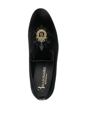 BILLIONAIRE Crest-motif Velvet Loafers