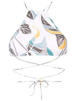CLUBE BOSSA Leaf-print Halterneck Bikini Top