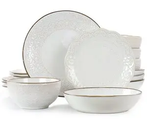 ELAMA Countess 16-piece Double-bowl Stoneware D Innerware Set - One-color