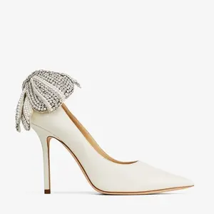 JIMMY CHOO Love 100 Latte Nappa Pumps With Pearl And Crystal Bow