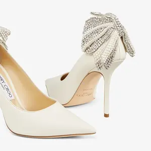 JIMMY CHOO Love 100 Latte Nappa Pumps With Pearl And Crystal Bow