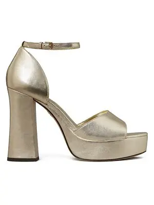 Tory Burch Women's Metallic Leather Ankle-Strap Platform Sandals - Spark Gold  - Spark Gold
