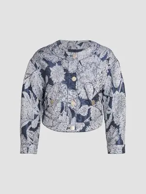 Giorgio Armani Floral Jacquard Cropped Jacket - Navy
