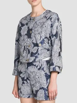 Giorgio Armani Floral Jacquard Cropped Jacket