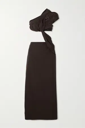 Christopher Esber Asymmetric Cutout Fringed Gathered Crepe Maxi Dress