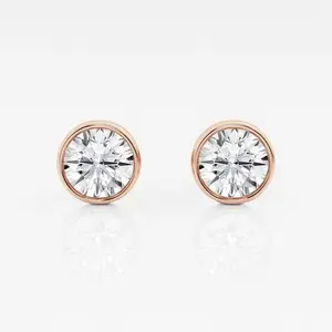 GROWN BRILLIANCE 2 Ctw Round Lab Grown Diamond Bezel Set Solitaire Certified Stud Earrings 14k Gold Ef, Vs2