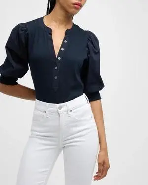 Veronica Beard Coralee Puff-sleeve Top - Navy