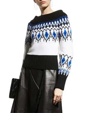 Alexander McQueen Fair Isle Off-the-shoulder Sweater - Ivory Red