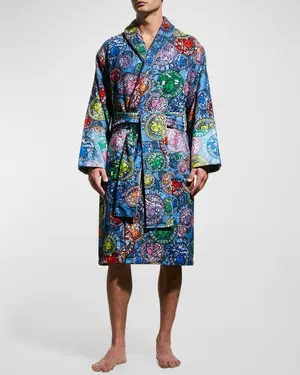 Versace Men's Multicolor Medusa-print Cotton Robe - Blue-multicolor