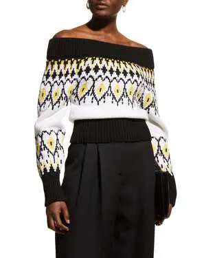 Alexander McQueen Fair Isle Off-the-shoulder Sweater - Ivory Multi