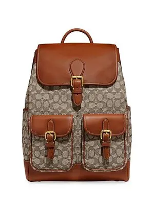 COACH Signature Logo Coated Canvas & Leather Backpack - Cocoa