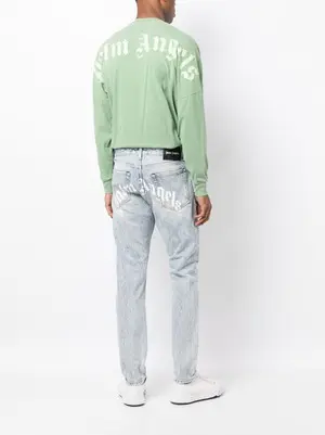 Palm Angels Curved-logo Print Jeans - Blue