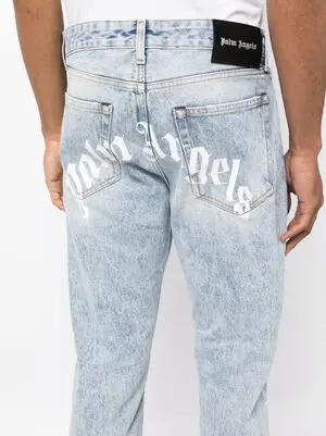 Palm Angels Curved-logo Print Jeans - Blue